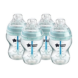 Tommee Tippee Anti-Colic Baby Bottles, Slow Flow Breast-Like Nipple and Unique Anti-Colic Venting System, 9oz, 4 Count, Clear