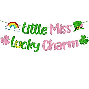 Little Miss Lucky Charm Banner St Patrick Day Decoration for Baby Girls Saint Patrick Garland Three Leaf Clover Shamrock Garland for Irish Day Party Decor Lucky Themed Baby Shower Birthday 1st 2nd 3rd 4th 5th 6th Birthday Party Anniversary Celebration Sup