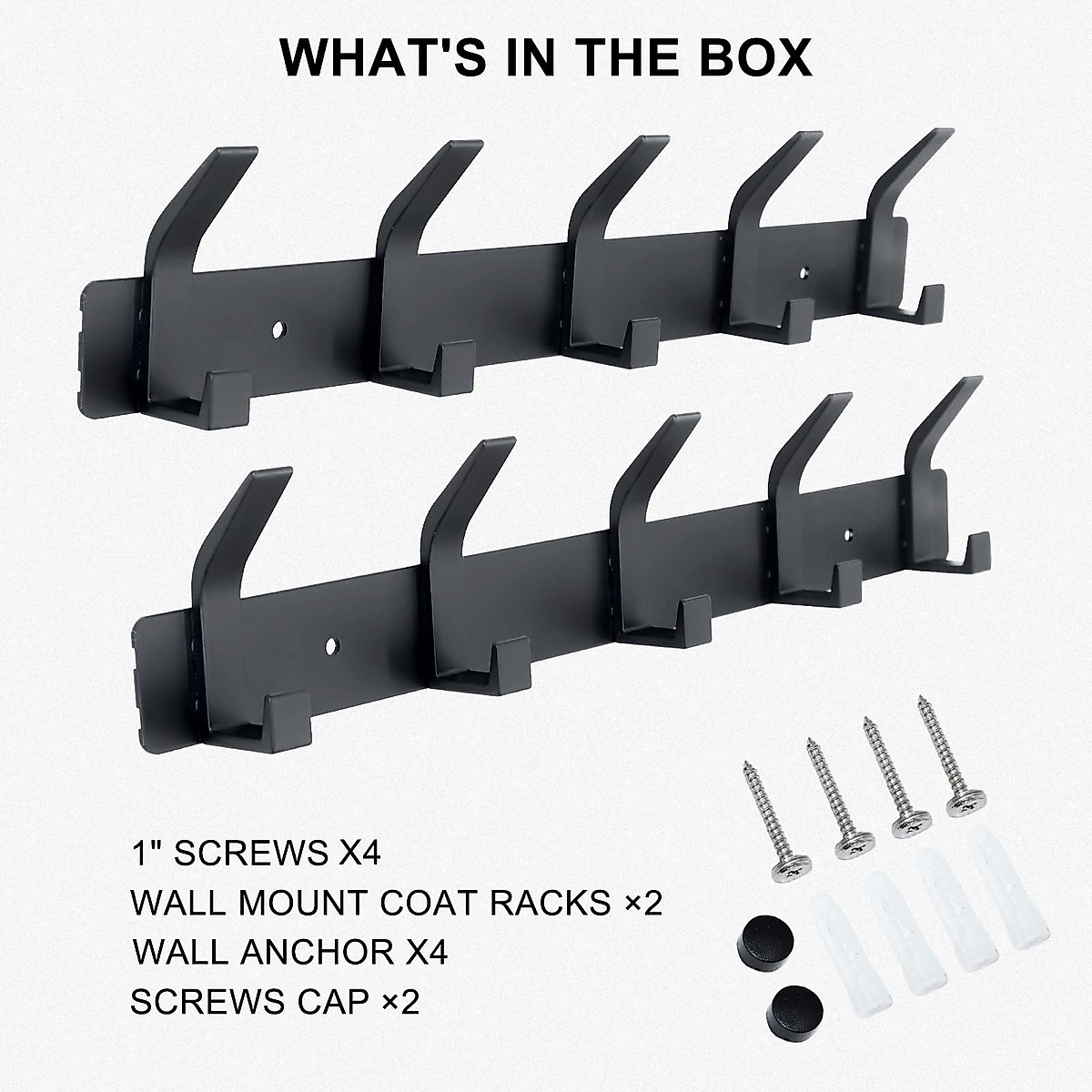 Coat Rack Wall Mounted,5 Coat Hooks for Hanging Coats,Heavy Duty Metal Double Hook Rack Hook Rail,Coat Rack with Hooks,Wall Mount Coat Hanger for Hat Towel Purse Robes ,Black,2Pack (Black2, 5 Hooks)