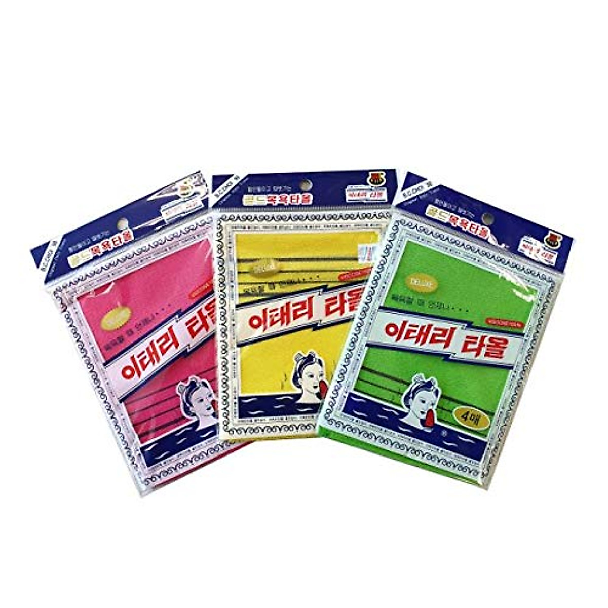 GOLDSANGSA-Korean Exfoliating Towel Washcloth Mitts 12pcs(Green4,Red4,Yellow4)/Korean Italy Towel Skincare Exfoliating Scrub Bath Cloth Remove Dead Skin