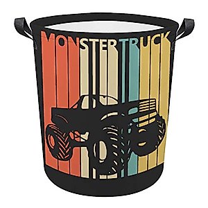 Monster Truck Retro Laundry Basket Hamper Bag Dirty Clothes Storage Bin Waterproof Foldable Collapsible Toy Organizer for Office Bedroom Clothes Toys Gift Basket