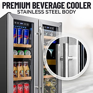 Zulay 24” Dual Zone Wine Cooler Refrigerator - Stainless Steel Beverage Refrigerator with Glass Doors for 88 Cans & 40 Bottles - Freestanding Memory Temperature Control Wine & Beverage Cooler