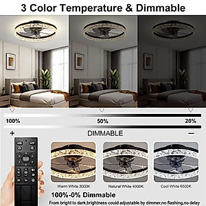AHWEKR Ceiling Fan with Lights Dimmable LED Reversible Blades Timing with Remote Control, 5 Invisible Bladesflush Mount Ceiling Fan (18in, Black)