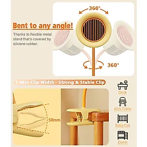 Snowpea Battery Operated Stroller Fan, Silicone Material, Bladeless, Finger-Friendly, 3 Speeds, Portable Mini Fan Clip-on Fan with Flexible Pod for Desk, Car Seat, Crib, Stroller, Camping - Blue