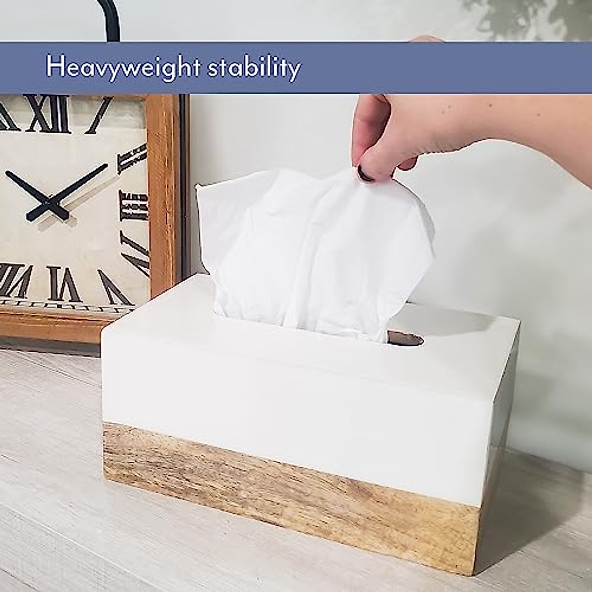 AuldHome Design Rectangular Tissue Box Cover (Enamel/Mango Wood); Minimalist Scandinavian Decor White Oblong Tissue Holder