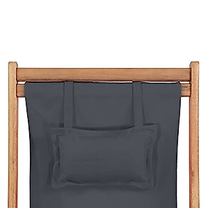 vidaXL Beach Sling Patio Chair, Outdoor Folding Deck Chair with Solid Wooden Frame, Patio Lounge Chair for Balcony, Fabric and Wooden Frame Gray
