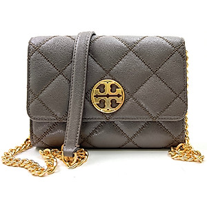 Tory Burch Willa Diamond Quilted Leather Women's Chain Wallet Crossbody Bag (Volcanic Stone)