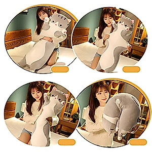 Handytoolinc Cat Soft Pillow Plush Long Throw Sleeping Pillow Cotton Kitten Pillow Cuddly Stuffed Cute Plush Doll Toy Gift for Kids Girlfriend (19.7 inch/50 cm, Grey)