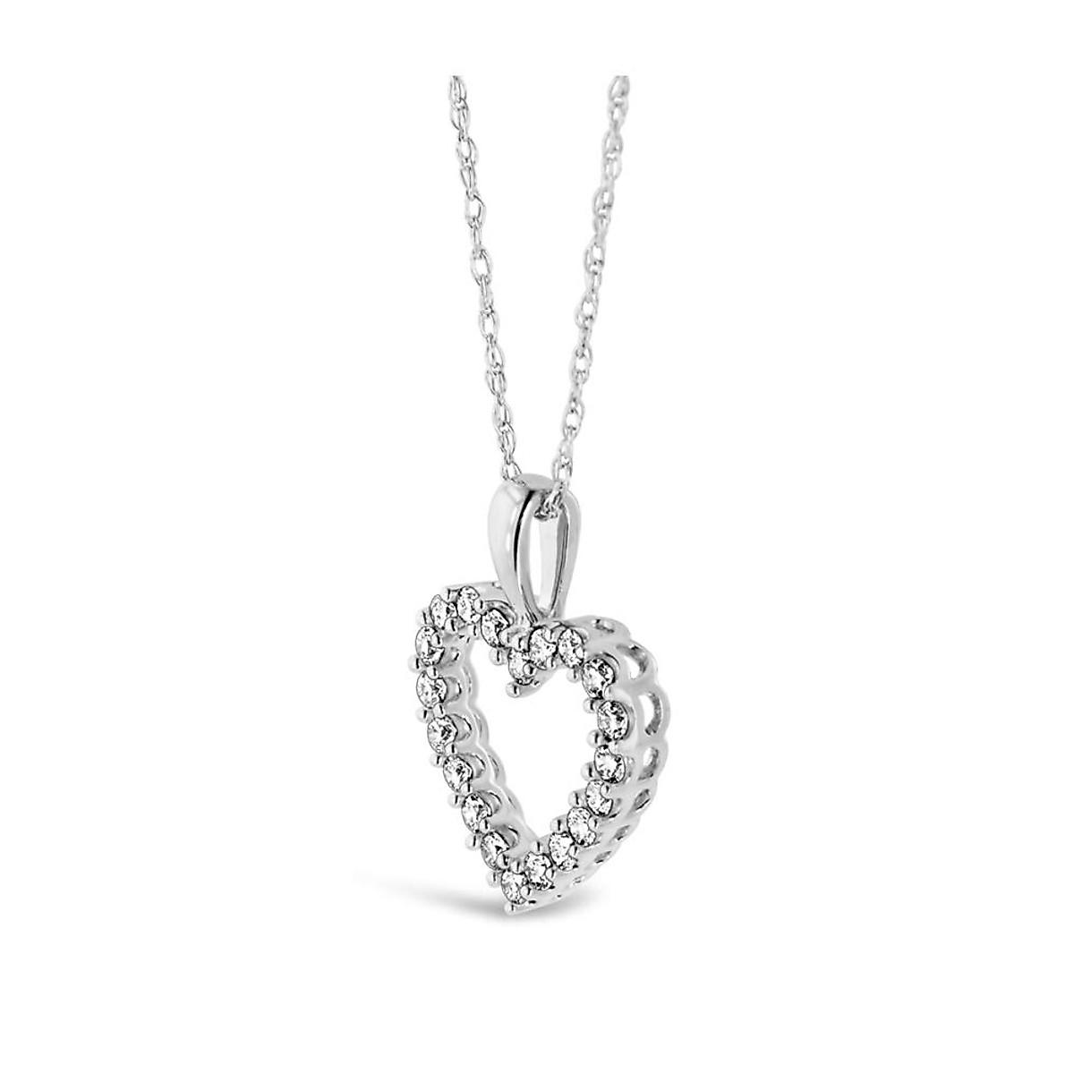 Brilliant Expressions 10K White Gold 1/4 Cttw Conflict Free Diamond Open Heart Pendant Necklace (I-J Color, I2-I3 Clarity), Adjustable Chain 16-18 inch