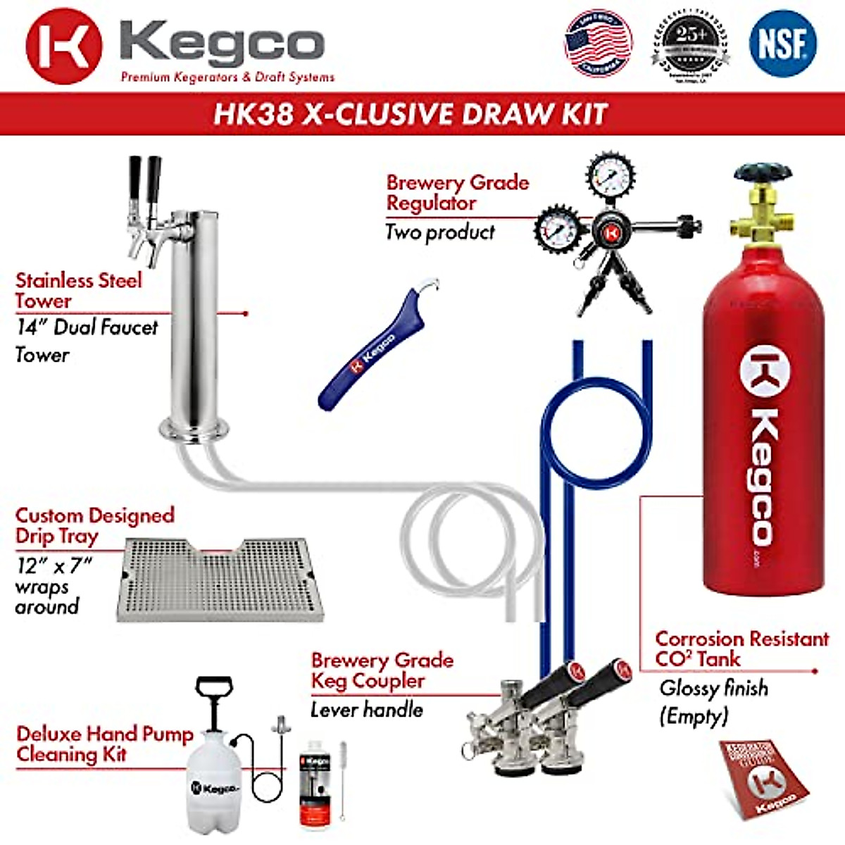 Kegco Kegerator 24" Wide Dual Tap Black/Stainless Steel Undercounter Beer Dispenser HK38BSU-2