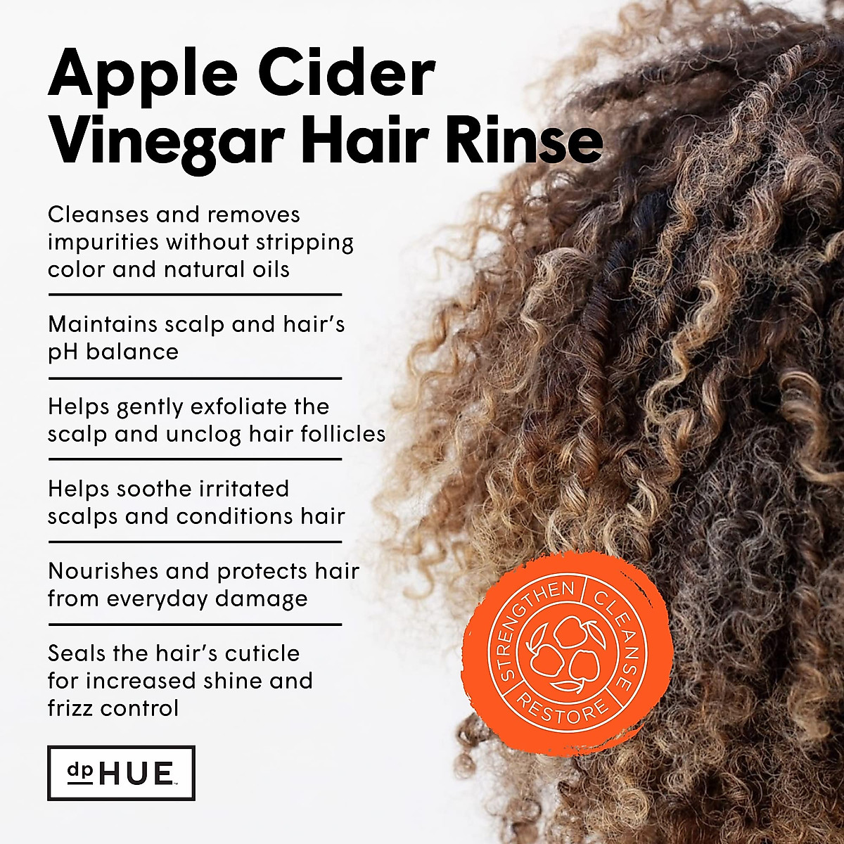 dpHUE Apple Cider Vinegar Hair Rinse - 8.5 oz, Pack of 2 - Shampoo Alternative & Scalp Cleanser - Removes Buildup & Protects Natural Hair Oils