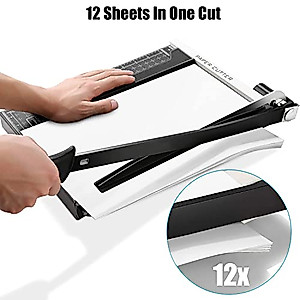Paper Cutter Heavy Duty A4-B7, 12" Cut Length Guillotine Paper Trimmer for Cardstock Metal Base, with Safety Blade Lock&Dual Guides, 12 Sheets Capacity, for Home Office Classroom School (Black)