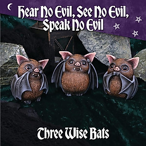 Nemesis Now Three Wise See No Evil Hear No Evil Speak No Evil Figurines, Adorable Hand-Painted Resin Collectibles and Gift - Bats