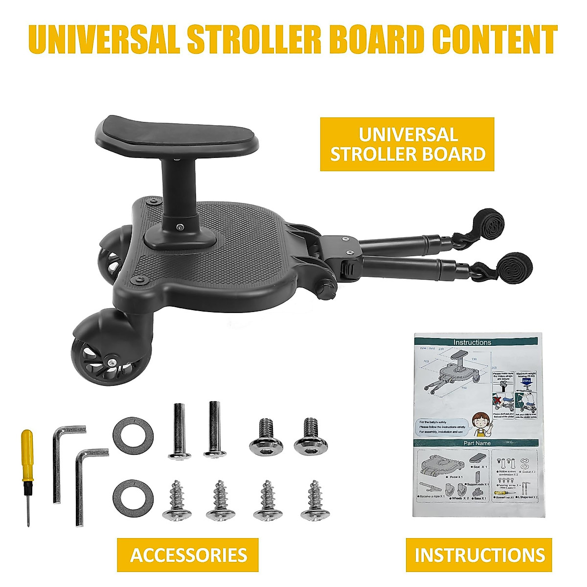 2024 New-Universal Stroller Board Buggy Board with Detachable Seat, 2in1 Sit and Stand Stroller Glider Board for Most Strollers, Holds Children Up to 55 LBs City Mini Stroller Standing Board (Blue)