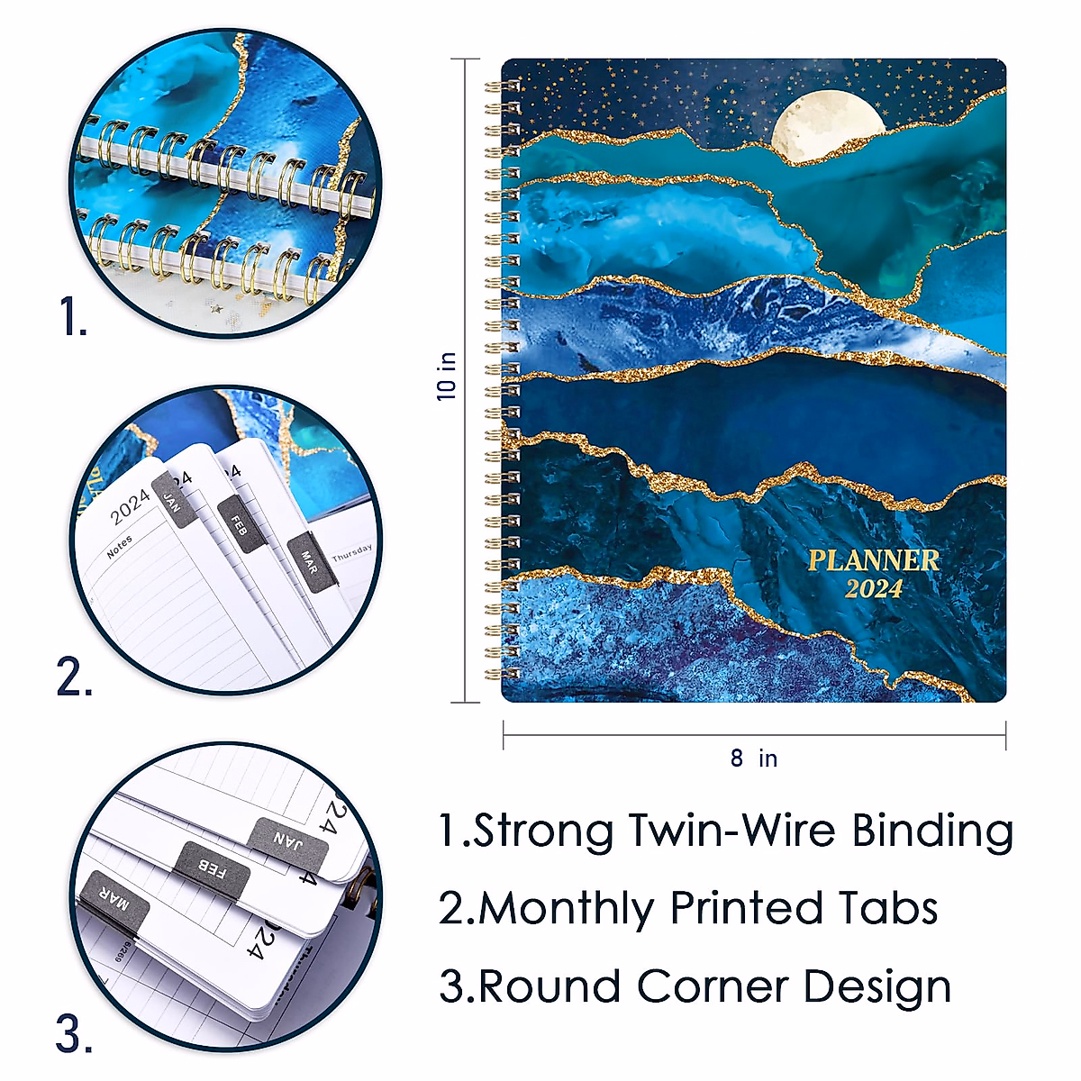 Planner 2023-2024 - July 2023 - June 2024, Weekly and Monthly Planner, 8'' X 10'', Academic Planner 2023-2024, Tabs, Holidays, Flexible Cover, Twin-wire Binding, Thick Paper, Julian Dates & Notes