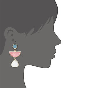 Multi Colorblock Geomtric Frame with Acrylic Gem Tear Drop Statement Earrings