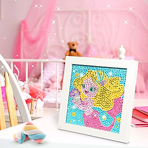 PanLynner Diamond Painting Kits for Kids with Wooden Frame, Gem Arts and Crafts for Kids Paint by Numbers as Toys, Home Wall Decoration, Gifts for Girls Boys Ages 6-8-10-12-14 (Blue Mermaid)