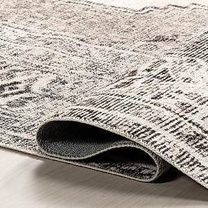 nuLOOM Gladys Machine Washable Vintage Medallion Ultra Thin Runner Rug, 2' 6" x 12', Light Grey