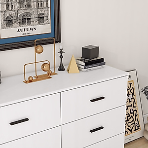 Modern 6 Drawer Dresser for Bedroom, Wood Wide Chest of Drawers Floor Storage Lateral Drawer Cabinet Organizer with Metal Handles for Home Office (White)