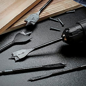 WORKPRO 10-Piece Pro Spade Drill Bit Set- Black Coating, Premium Carbon Steel, Paddle Flat Bits for Woodworking, Assorted Bits 1/4" to 1-1/2" with Storage Case