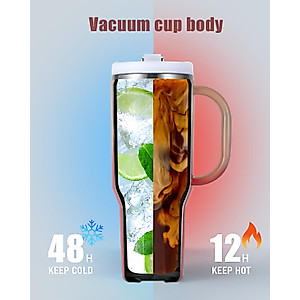 Gpeng 40 oz Tumbler with Handle, Water Bottles with Straw Lid, Insulated Stainless Steel Travel Mug Cup Holder Friendly, Keep Drinks Cold or Hot for Hours