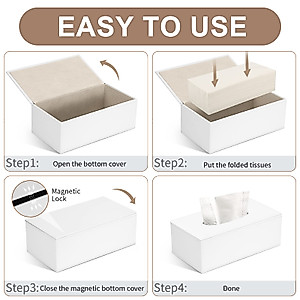 Tissue Box Cover, PU Leather Tissue Box Holder Rectangular Tissue Holders for Home/Office/Car Decoration 9.92"X5.51"X3.62" - White