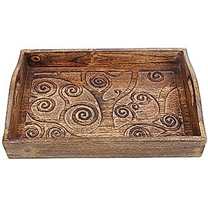 Tree of Life Wooden Breakfast Serving Tray with Handle for Tea Snack Dessert Kitchen Dining Serve Ware Accessories 15 x 10 Inches