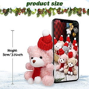 Jexine 12 Pcs Christmas Mini Plush Bears Bunny 3.14 Inch Tiny Stuffed Jointed Furry Doll Toys for DIY Gifts Christmas Tree Stocking Stuffers Keychain Baby Shower Wedding Party Favors(Cute Bear)