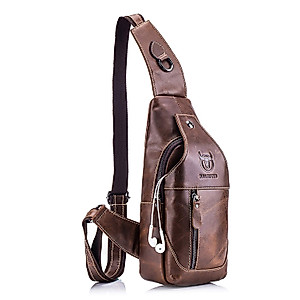 Men's Sling Bag Genuine Leather Chest Shoulder Backpack Cross Body Purse Water Resistant Anti Theft For Travel Hiking School