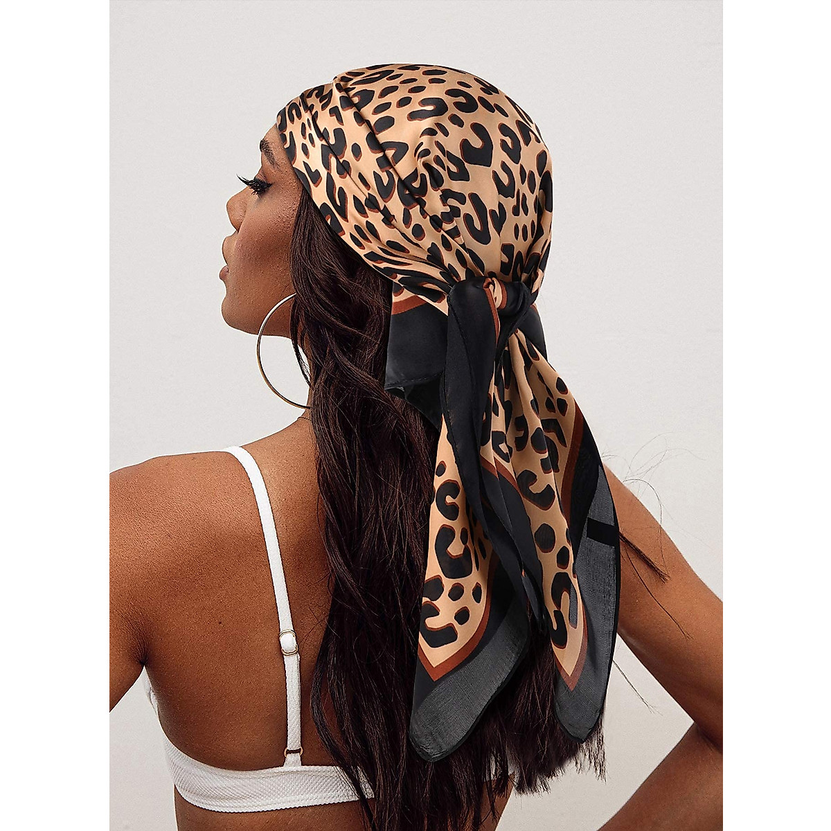 GERINLY Animal Print Scarfs for Women Leopard Neck Scarf Satin Head Scarf for Ponytail Brown Silk Purse Scarf (Leopard)