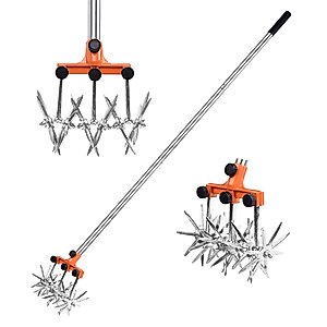 BARAYSTUS Rotary Cultivator Garden Rotary Tiller Adjustable Stainless Steel Poles Hand Tiller for Soil Mixing or Reseeding Grass Lawn Tiller Total Length 57 Inch.