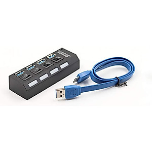 JINHEZO 4-Port USB 3.0 Hub, Data USB Hub, 22 inch Extended Cable for MacBook, Mac Pro, Mac Mini, iMac, Surface Pro, XPS, PC, Flash Drive, Mobile HDD with Individual LED Power Switches Black