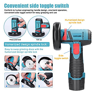 Angle Grinder Cordless, Hancaner Mini Angle Grinder 12V 19500rpm with 2PCS 2000mAh Battery, Handheld Electric Angle Grinder for Cutting Polishing Ceramic Tile Wood Stone Steel