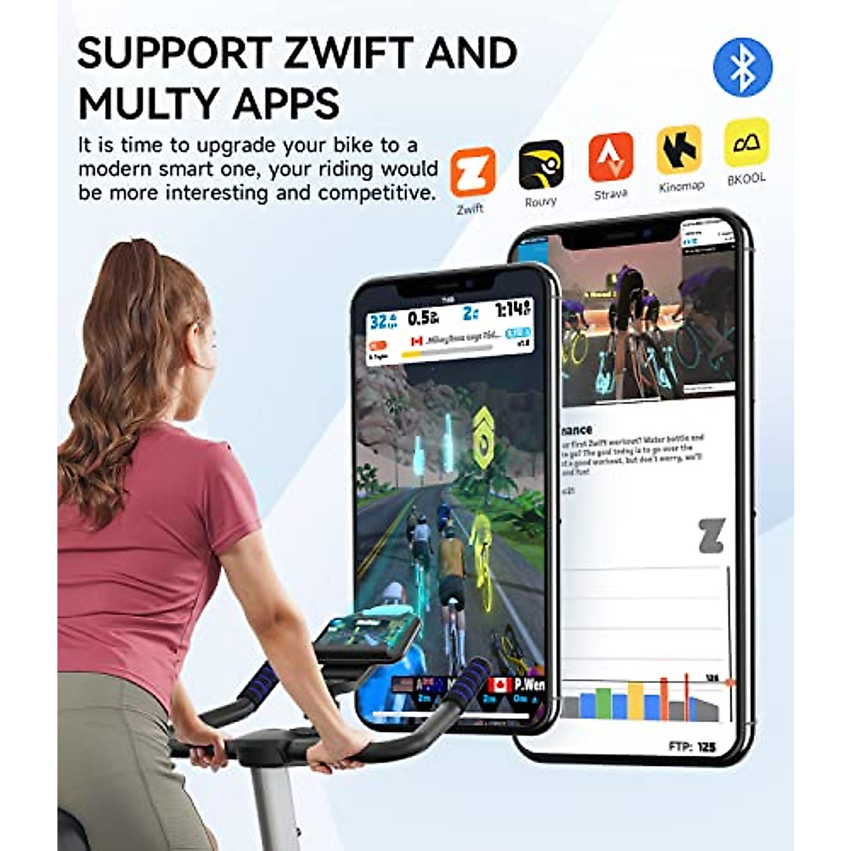 Pooboo Magnetic Exercise Bike Stationary, Indoor Cycling Bike with Built-In Bluetooth Sensor Compatible with Exercise bike apps& Ipad Mount, Comfortable seat and Slant Board, Silent Belt Drive (626S)