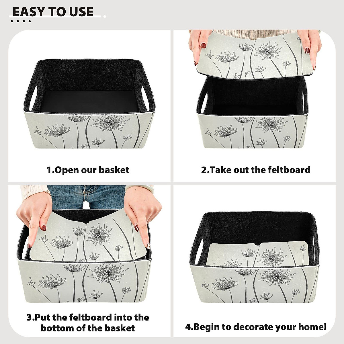 Kcldeci Dandelion Floral Home Foldable Collapsible Storage Box Bins Shelf Basket Cube Organizer Set of 2