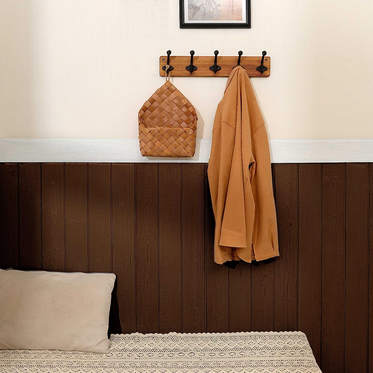 WEBI Rustic Coat Rack Wall Mount,5 Cast Iron Coat Hooks Wall Mounted,Heavy Duty Antique Vintage Hooks for Hanging Coats,Jacket,Clothes,Black