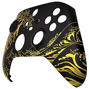 eXtremeRate The Great Golden Wave Off Kanagawa - Black Housing Shell for Xbox Series X & S Controller Model 1914, Custom Replacement Cover Faceplate for Xbox Core Controller - Controller NOT Included