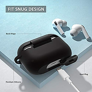 SATLITOG for AirPods Pro(2nd/1st Generation), Protective Silicone Case with Keychain Compatible with Apple AirPods Pro(2022/2019) (Front LED Visible) - Black