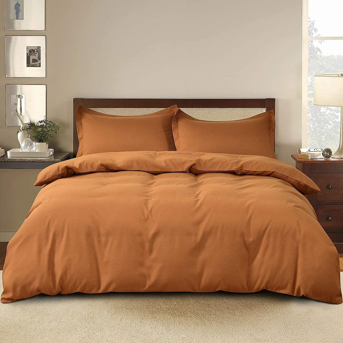 PALAKANA King Bedding Duvet Cover Set, 3 Pieces 100% Washed Cotton Comforter Cover, Breathable Durable Soft Comfy Duvet Cover Solid Bedding Set with Zipper Closure