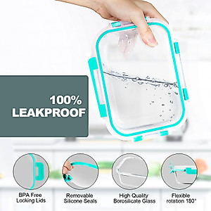 VERONES 10Pack Glass Meal Prep Containers, Airtight Glass Lunch Containers,Stackable Glass Food Storage Containers Set with Lids,Exclusive of BPA, for Microwave,Oven, Freezer&Dishwasher Friendly,Green