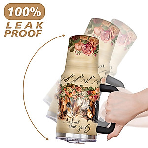 qoepfnsh 40 oz Horse Tumbler with Handle and Straw, Christian Stainless Steel Vacuum Insulated Travel Coffee Mug Cup Water Bottle, Horses Stuff Accessories Decor Gifts for Women Girls