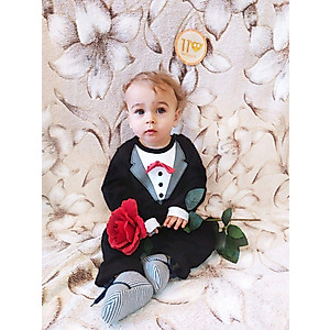 Kimocat Baby Boy Romper Tuxedo Jumpsuit Gentleman One-Piece Button-Down Bowtie Wedding Suit Bodysuit