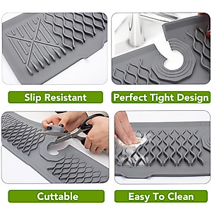 Kitchen Sink Splash Guard,Upgrade 24 Inch Silicone Material Protects Faucet Handle from Dripping Water, Tray Mat for Sponge, Hand Soup and Other Kitchen Gadgets Accessories, Easy to Clean & Install