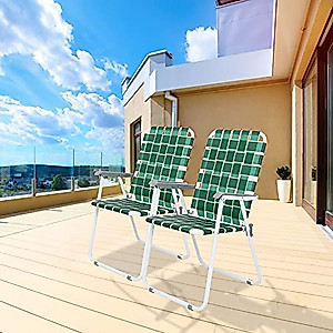 Outvita Webbed Lawn Chairs Set of 2, Foldable Alloy Steel Patio Chairs Stable Frame Outdoor Chair for Camping, Fishing, Beach, Poolside, Backyard and BBQ (Green&Khaki)