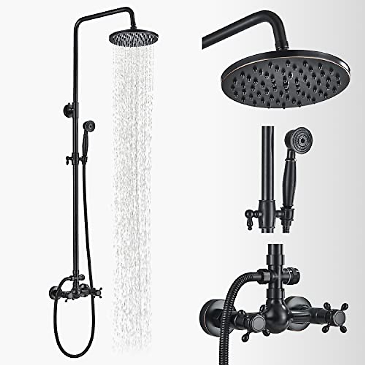 Senlesen Outdoor Shower Fixture Combo Set Oil Rubbed Bronze 8 Rainfall Shower Head Wall Mount 2 Dual Function