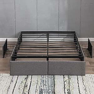 Mixoy Platform Bed Frame with 4 Large Storage Drawers, Metal Slats Support, No Box Spring Needed, Easy Assembly (Cal King, Light Grey)