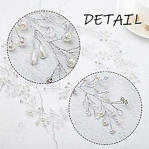 GENBREE Bride Pearl Wedding Hair Piece Rhinestone Hair Vine Bridal Headpiece Silver Hair Accessories for Women (19.7in) (A-Silver)