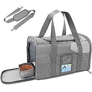 Refrze Pet Carrier Airline Approved, Cat Carriers for Medium Cats Small Cats, Soft Dog Carriers for Small Dogs Medium Dogs, TSA Approved Pet Carrier for Cats Dogs of 15 Lbs, Puppy Carrier,Grey