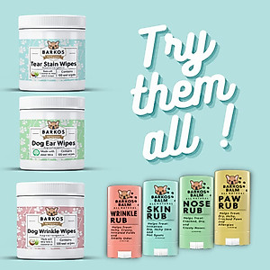 Tear Stain Wipes + Skin Balm For Dogs | Bulldog, French Bulldog, Pug, English Bulldog | Cleans & Soothes Tear Stains, Wrinkles, Folds, Tail Pockets & Paws, Anti-Itch | 100 Soft Cotton Pads