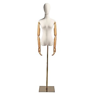 Bonnlo Female Dress Form with Head and Posable Wood Arms, Mannequin Torse Body with Metal Base Adjustable Height, Women Dress Jewelry Display Model
